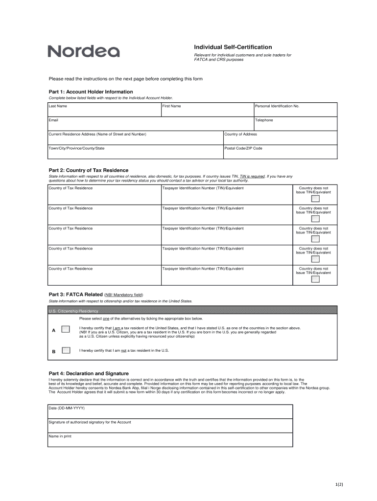Fillable Online Individual Tax Residency Self-Certification Form Please ...