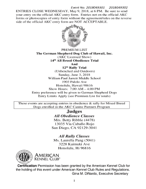 Fillable Online How to Complete an AKC Dog Show Entry FormAmerican ...