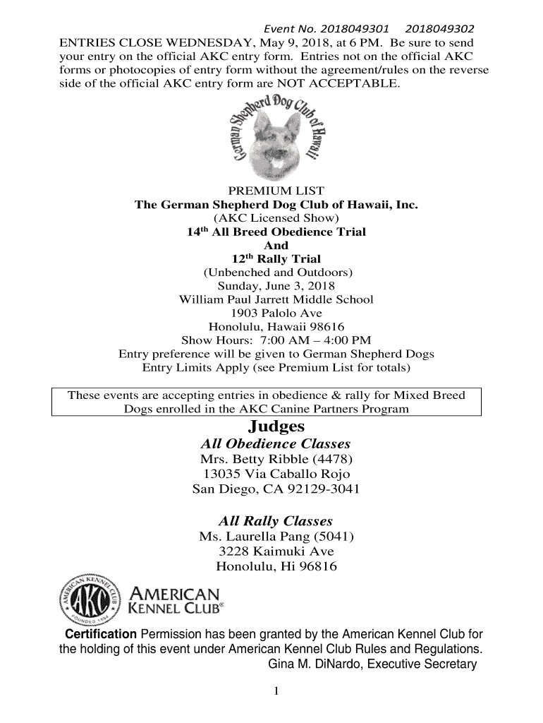 Fillable Online How to Complete an AKC Dog Show Entry FormAmerican ...