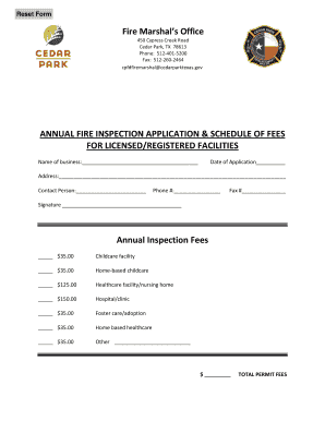 Fillable Online ANNUAL FIRE INSPECTION APPLICATION & SCHEDULE OF FEES ...