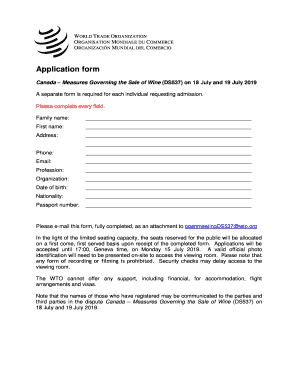Fillable Online Application form - World Trade Organization Fax Email ...