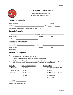 Fillable Online FENCE PERMIT APPLICATION - ozarkmissouri.com Fax Email ...