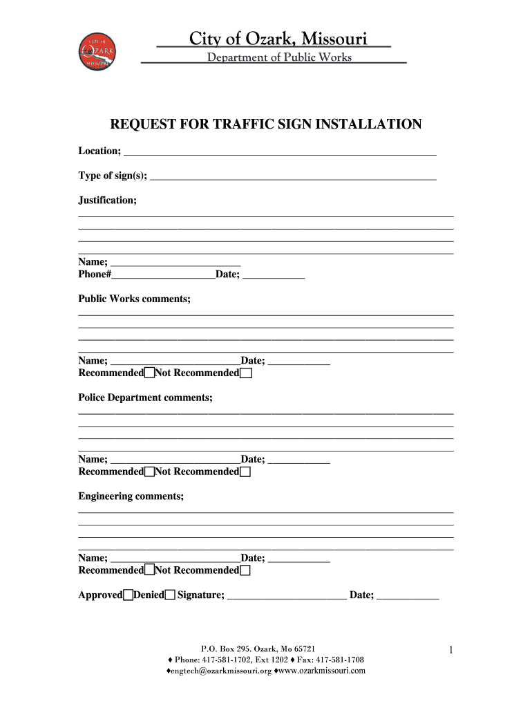 Fillable Online REQUEST FOR TRAFFIC SIGN INSTALLATION Fax Email Print ...