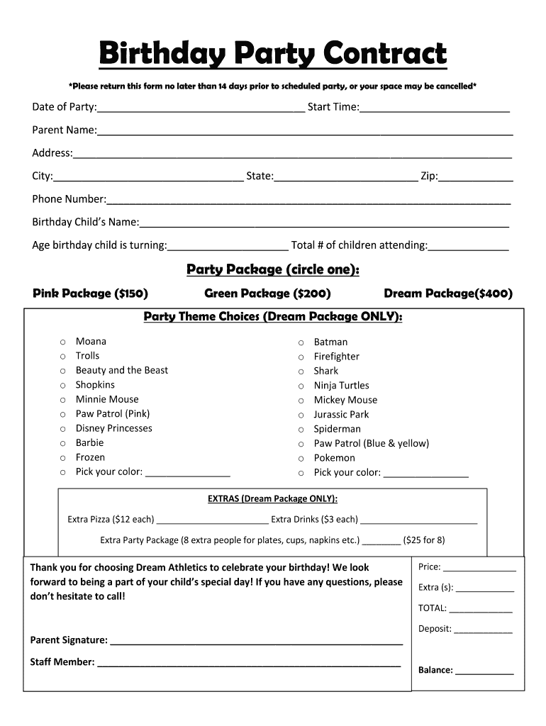 Fillable Online Harlem YMCA Birthday Party Information and Application ...
