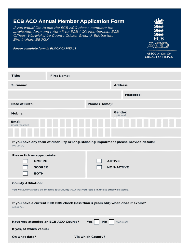 Fillable Online ECB ACO Annual Member Application Form Fax Email Print ...