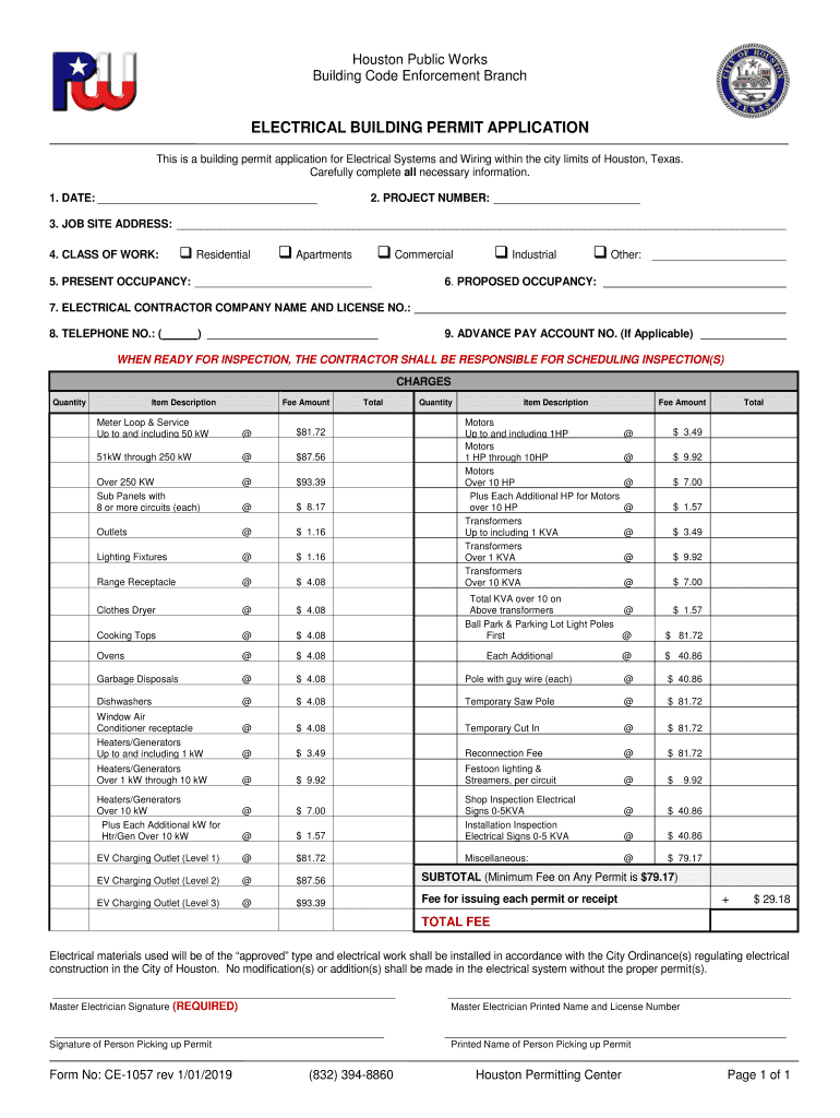 Fillable Online electrical building permit application - City of ...