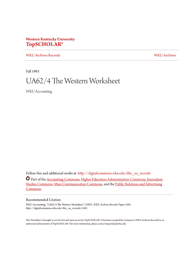 Fillable Online digitalcommons wku UA62/4 The Western Worksheet ...