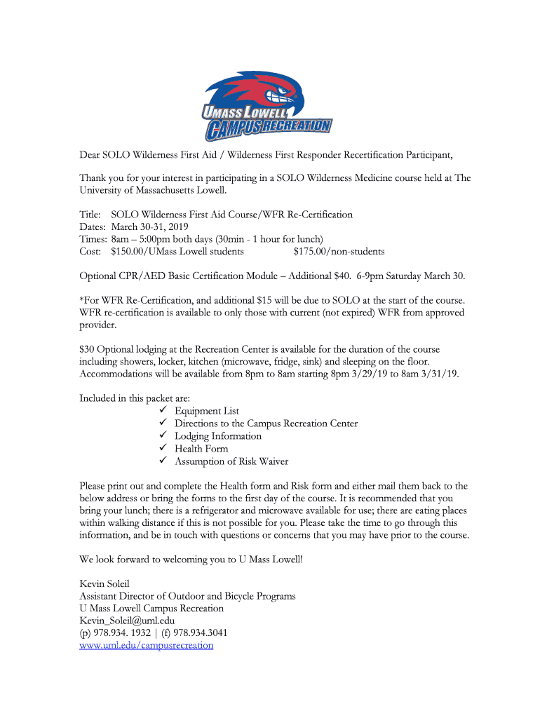 Fillable Online Dear Wilderness First Responder Student: Thank you for ...