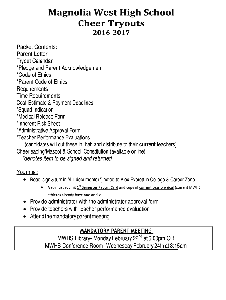 Fillable Online MHS CHEERLEADER PACKET CONTENTS Fax Email Print - pdfFiller