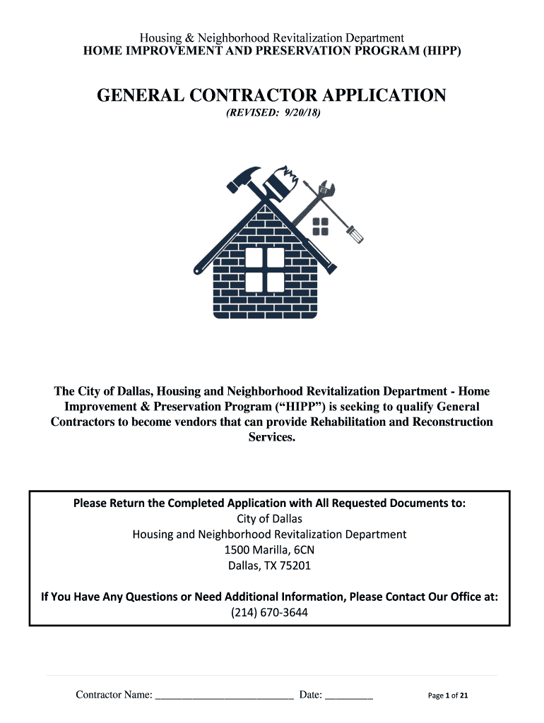 Fillable Online GENERAL CONTRACTOR APPLICATION - dallascityhall.com Fax ...