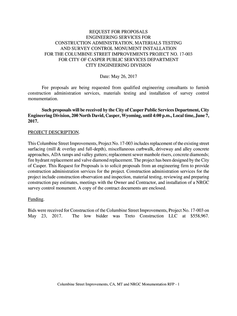 Fillable Online request for proposals engineering services for ...
