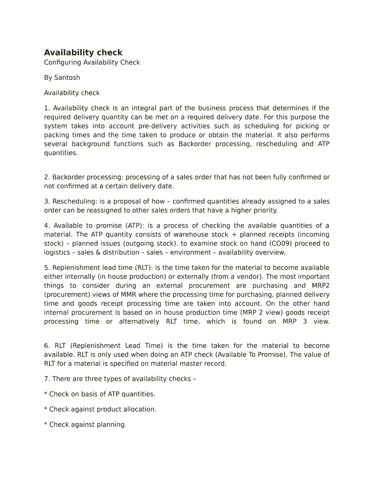 Fillable Online Availability Check - SAP Q&A Fax Email Print - pdfFiller
