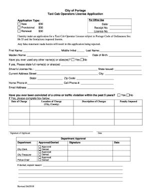 Fillable Online Taxi Cab Operators License Application Rev 4.2018 not ...