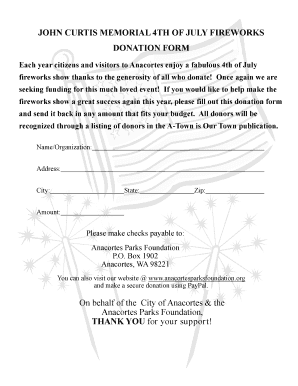 Fillable Online JOHN CURTIS MEMORIAL 4TH OF JULY FIREWORKS DONATION ...