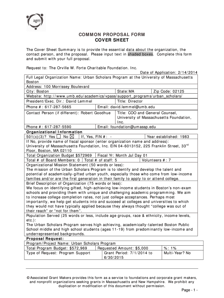 Fillable Online COMMON PROPOSAL FORM COVER SHEET - Orville W ... Fax ...