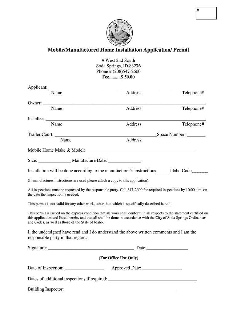 Fillable Online Mobile/Manufactured Home Permit Application ... - Trinity County Fax Email Print ...