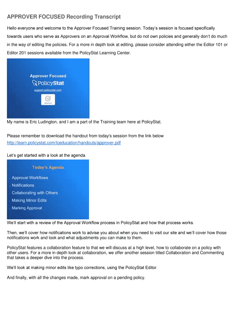 Fillable Online APPROVER FOCUSED Recording Transcript Fax Email Print ...