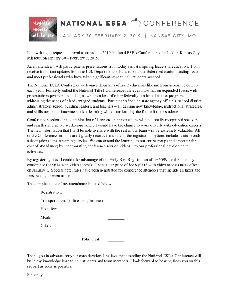 Fillable Online Sample Letter Requesting Support to Attend 2019 ...