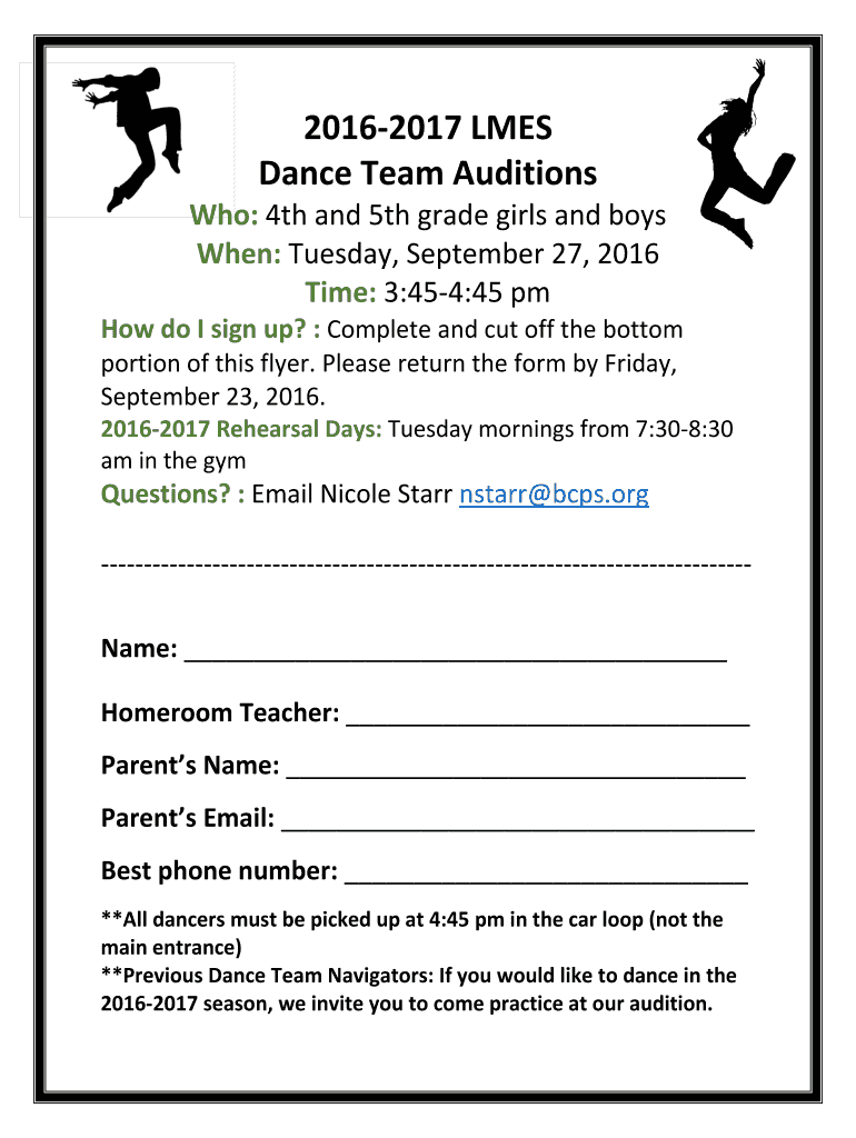 Fillable Online lyonsmilles bcps High School Dance Team Auditions ...