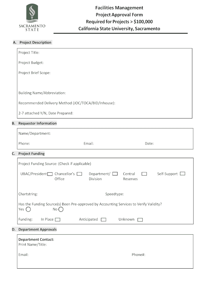 Fillable Online Facilities Management Project Approval Form Required for ... Fax Email Print ...
