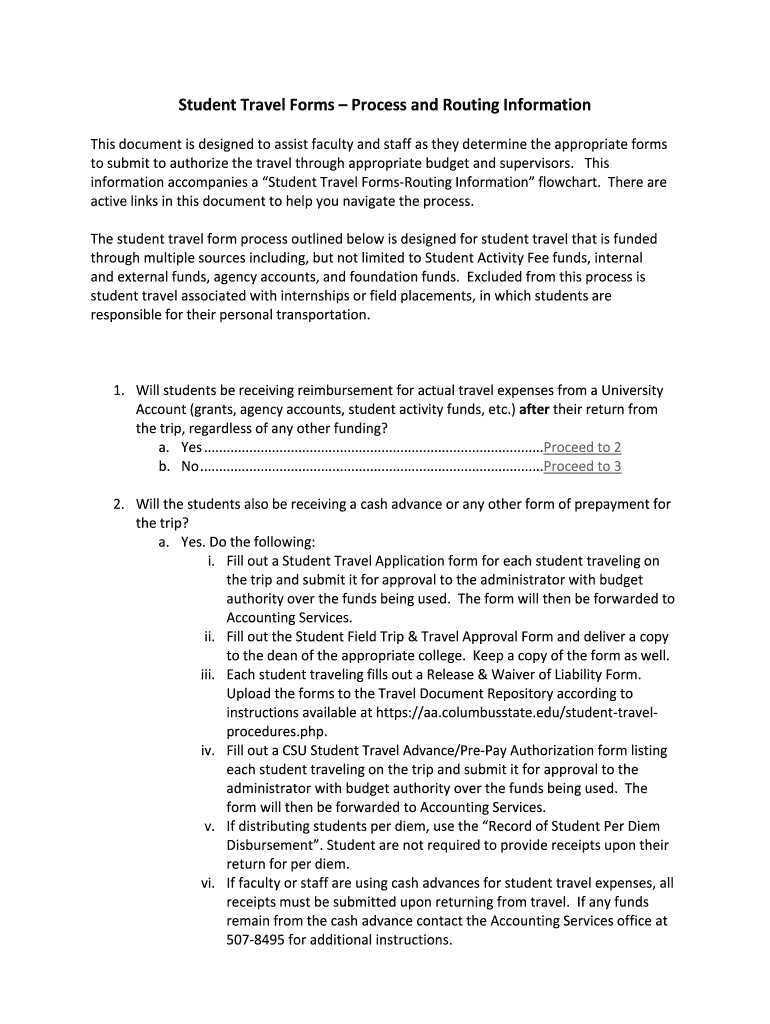 Fillable Online Student Travel Forms Process and Routing Information ...