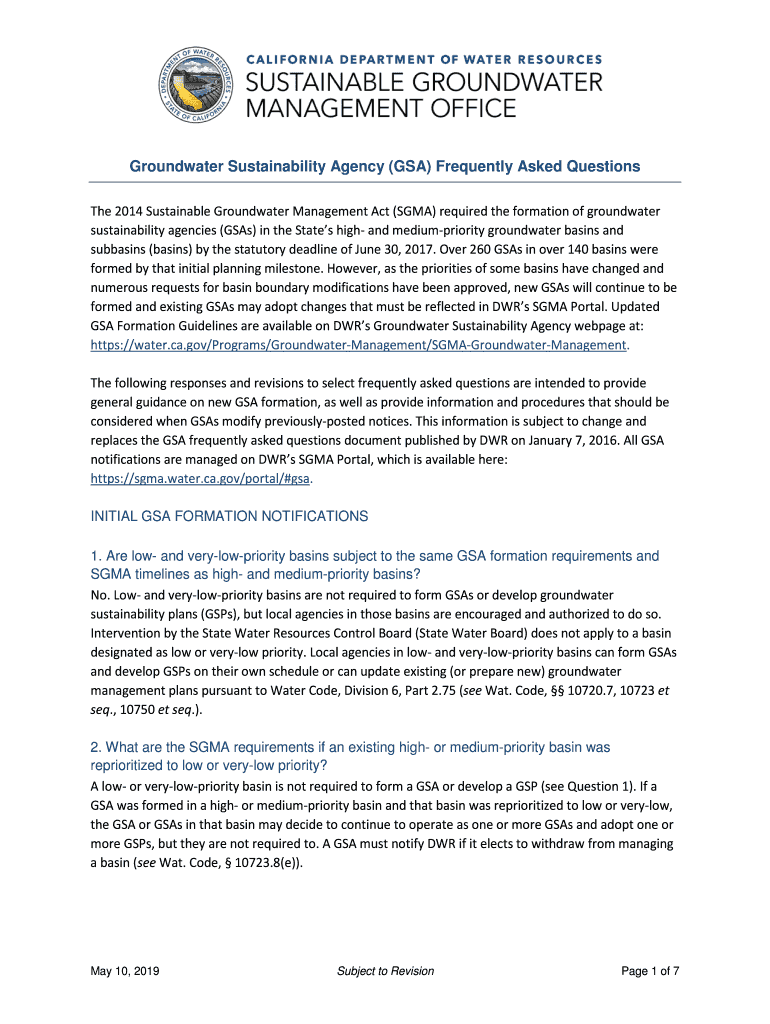 Fillable Online water ca Groundwater Sustainability Agency (GSA ...