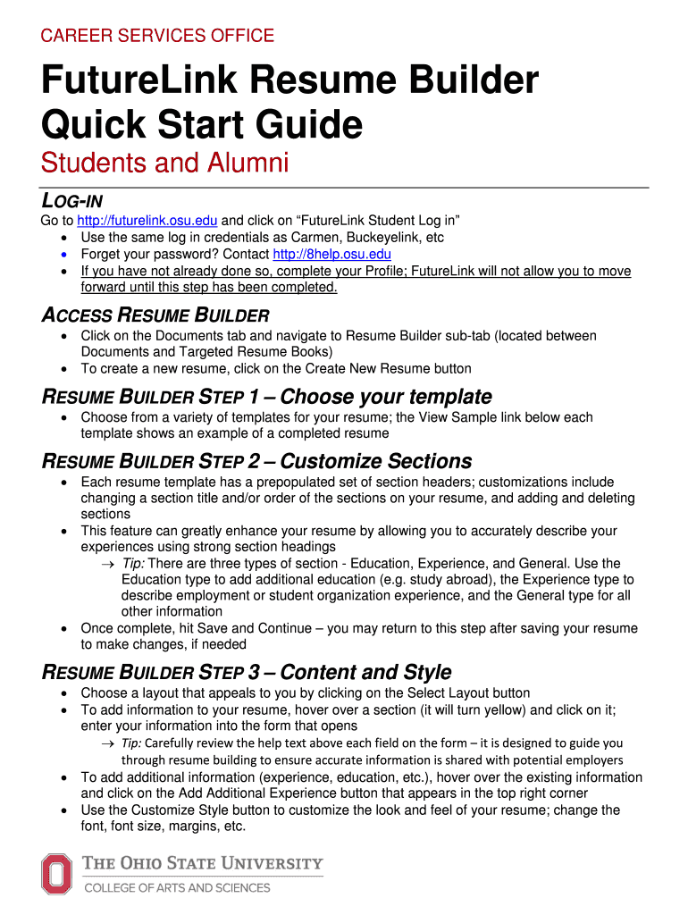 Fillable Online u osu FutureLink Resume Builder Fill Online, Printable ...