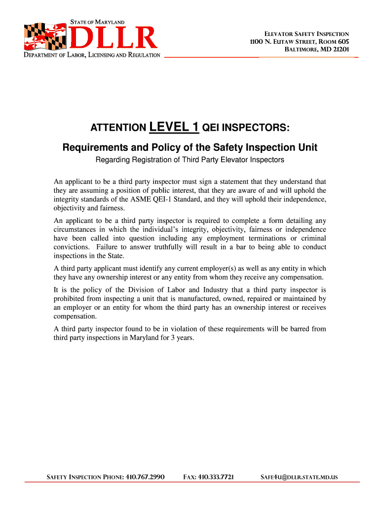 Fillable Online Third Party Qualified Elevator Inspector (QEI ...