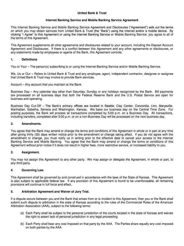 Fillable Online Personal Online Banking Service Agreement and ...