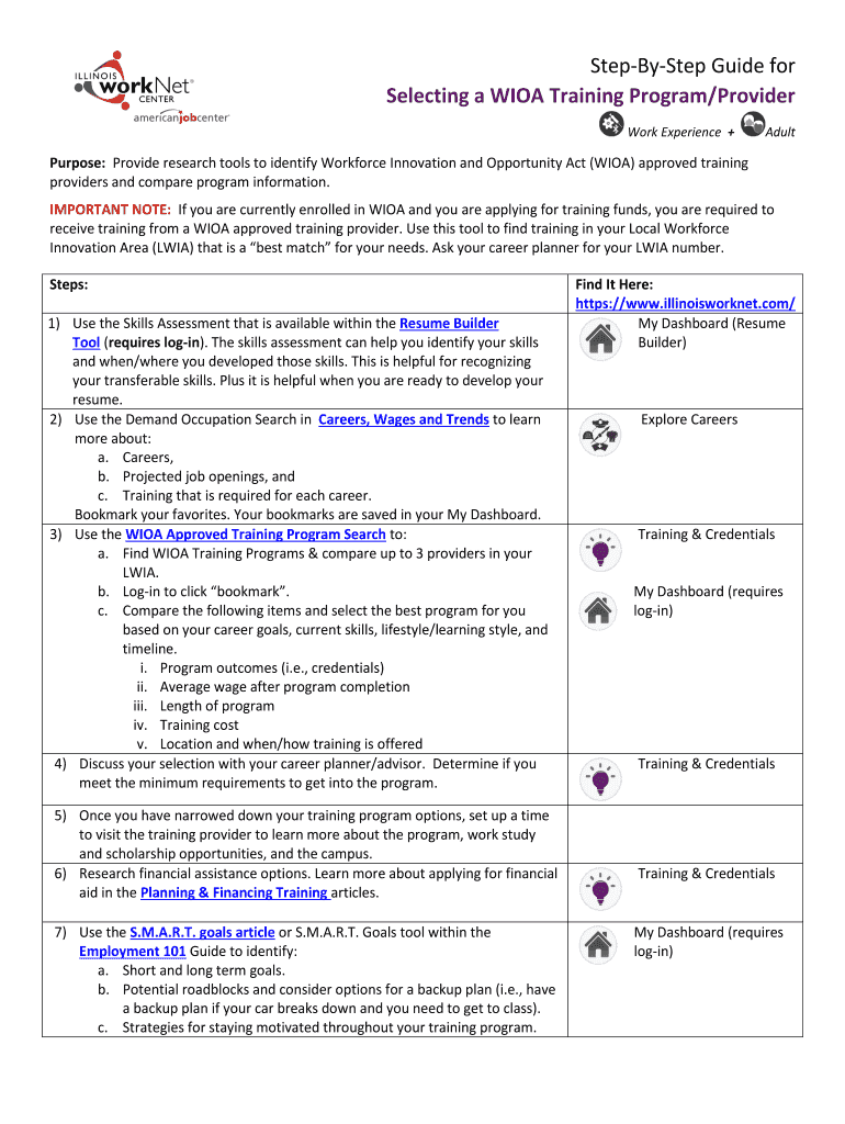 Fillable Online User Guide for Searching for WIOA Approved Training ...