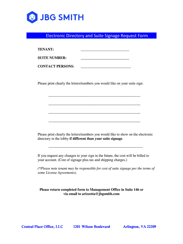 Fillable Online Electronic Directory and Suite Signage Request Form Fax ...