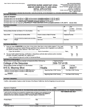 Fillable Online Certified Nurse Assistant (CNA) Initial Application ...