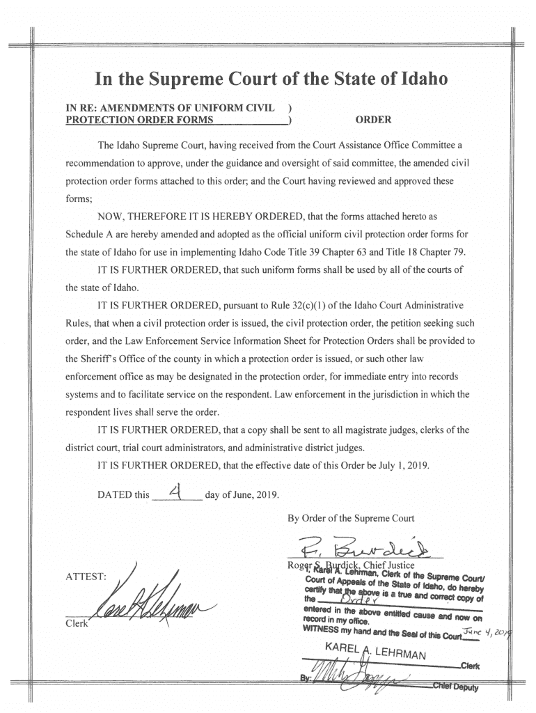 Fillable Online isc idaho In Re: Order Amending Uniform Civil ...