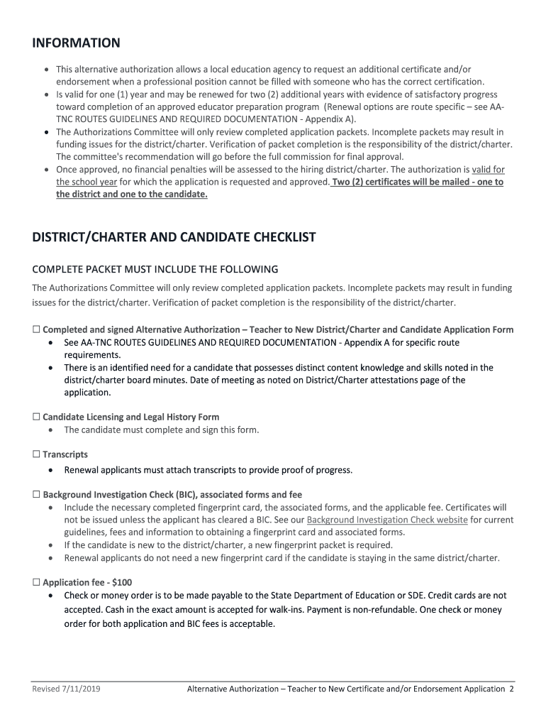 Fillable Online Alternative Authorization - Teacher to New Certificate and/or ... Fax Email ...