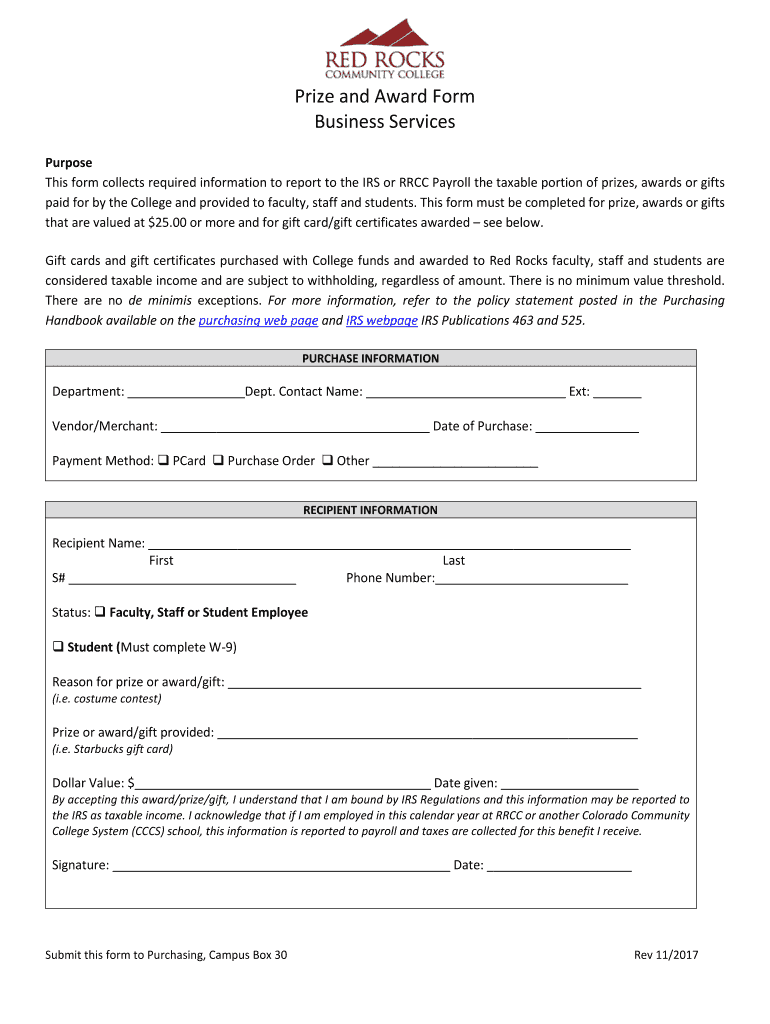 Fillable Online Prize - Award Form Fax Email Print - pdfFiller