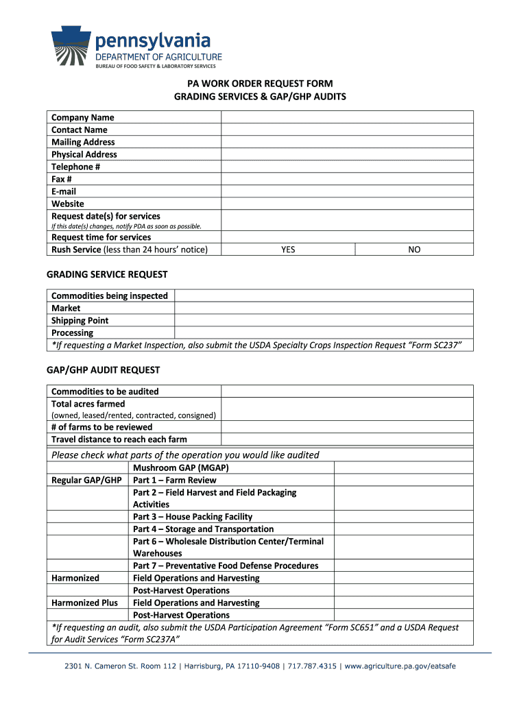 Fillable Online PA WORK ORDER REQUEST FORM GRADING SERVICES & GAP ...