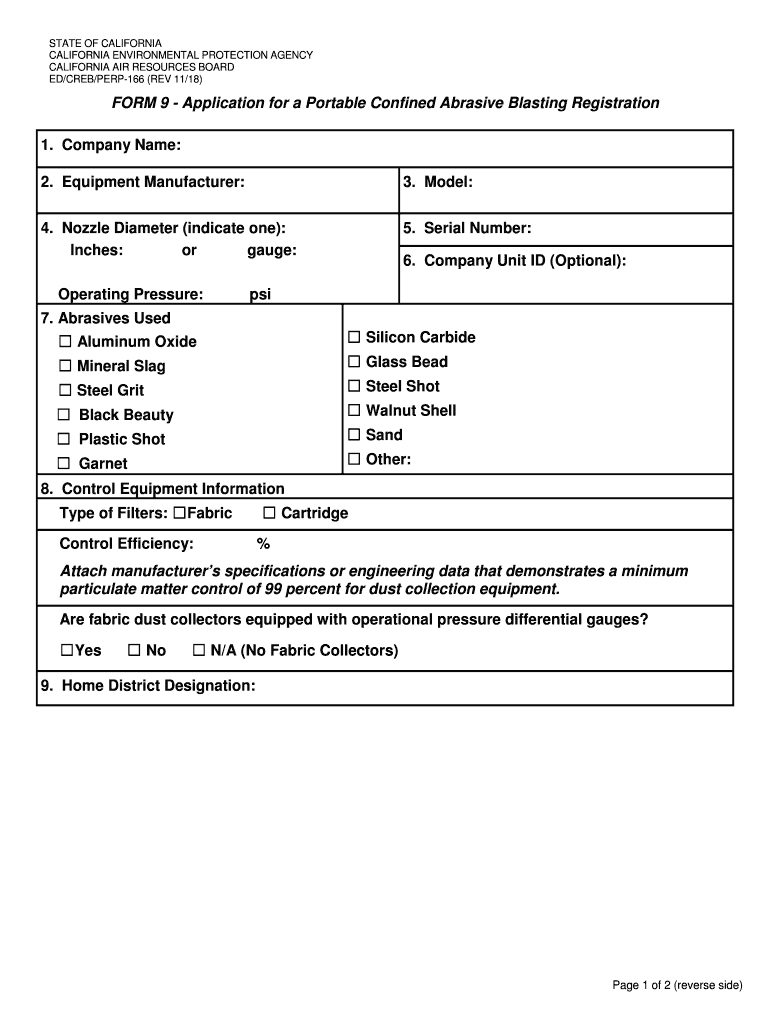Fillable Online FORM 9 - Application for a Portable Confined Abrasive ...