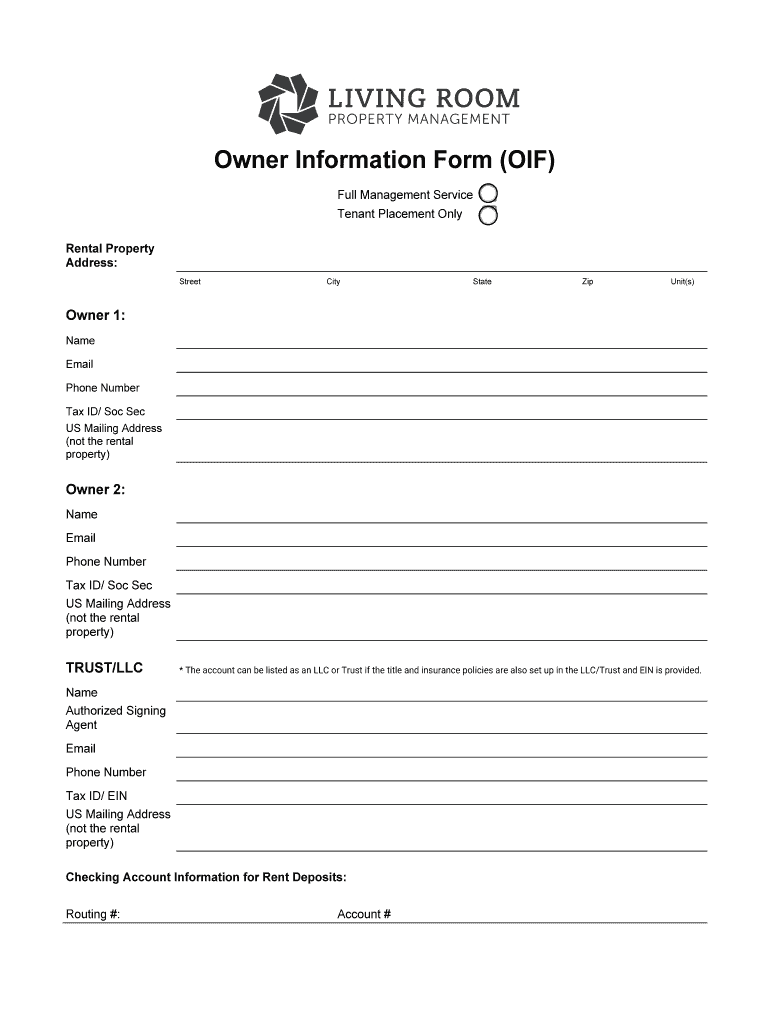 Fillable Online Owner Information Form Template. OIF Fax Email Print ...