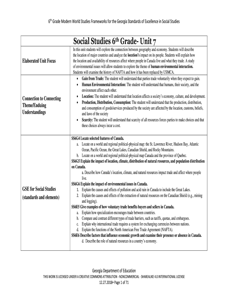 Fillable Online Social Studies 6th Grade- Connecting Themes - Georgia ...