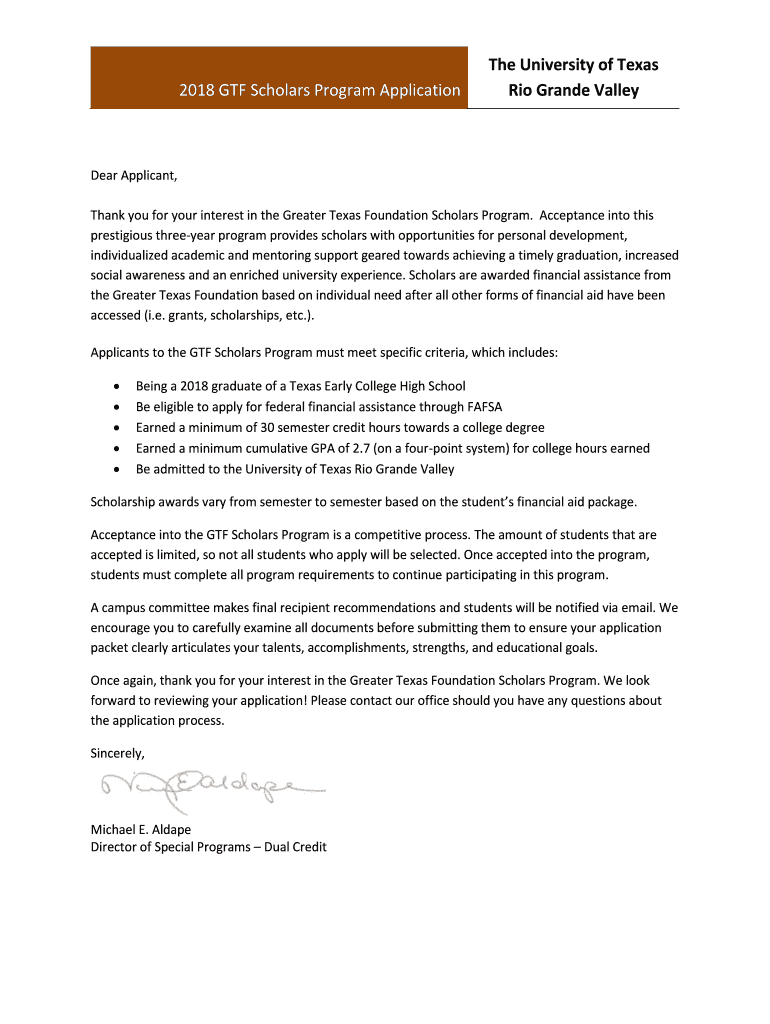 Fillable Online Requirements for the UTRGV Greater Texas Foundation ...