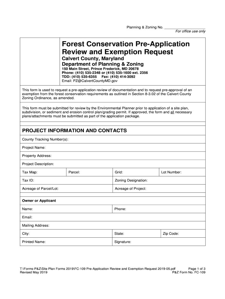 Fillable Online Forest Conservation Pre-Application Review and ...