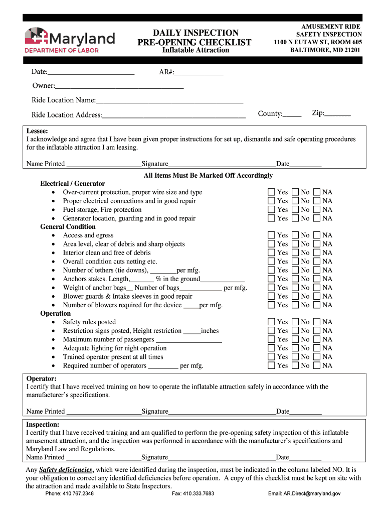 Fillable Online Owners Inflatable Checklist Fax Email Print - pdfFiller