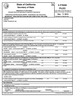 Fillable Online CALIFORNIA STATEMENT OF INFORMATION, WHEN TO FILE? Fax ...