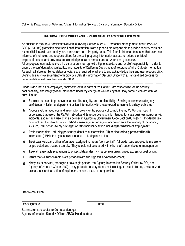 California Information Security and Confidentiality Acknowledgement ...