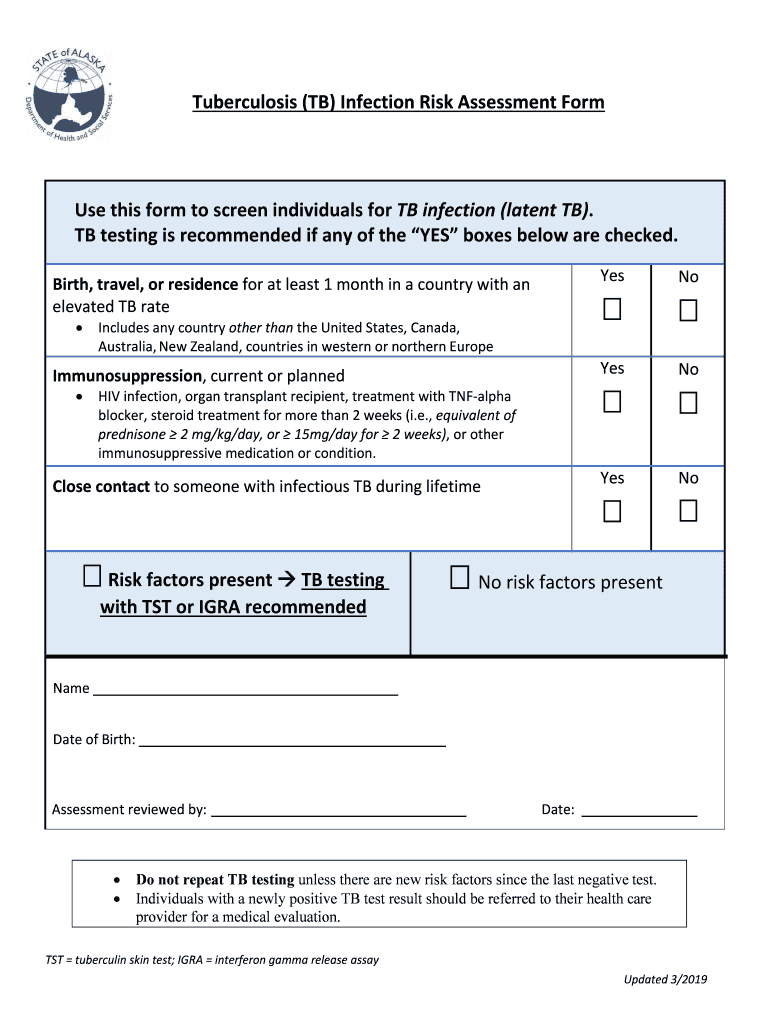 Fillable Online dhss alaska Alaska TB Infection Risk Assessment form ...
