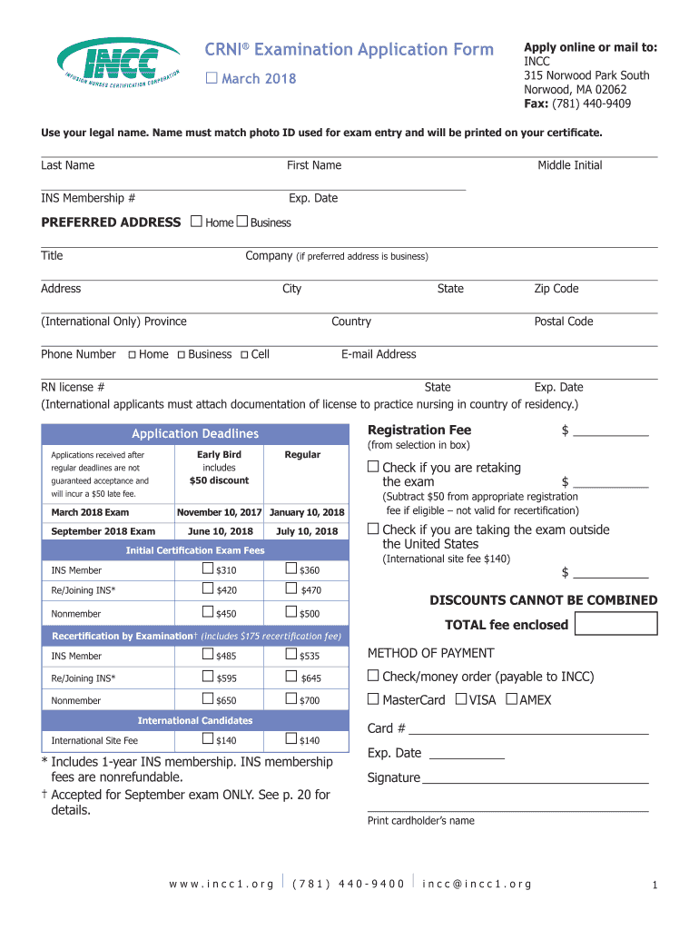 Fillable Online Fillable Online CRNI Examination Application Form Fax ...