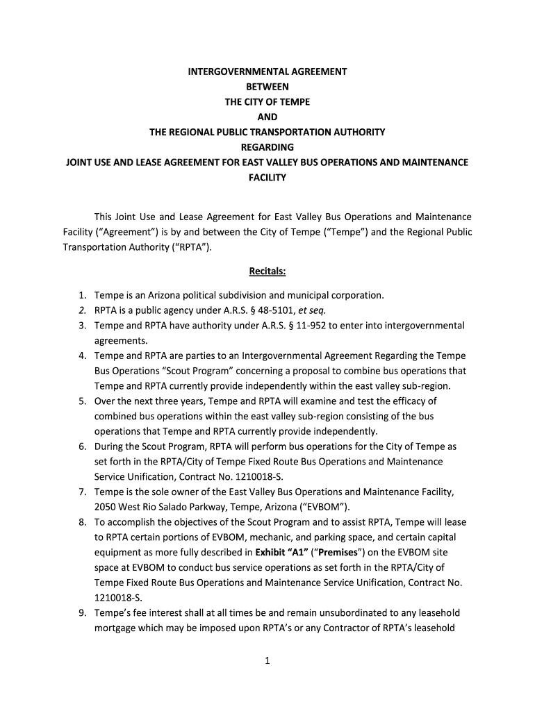 Fillable Online 1 intergovernmental agreement between the city of tempe and the ... Fax Email ...