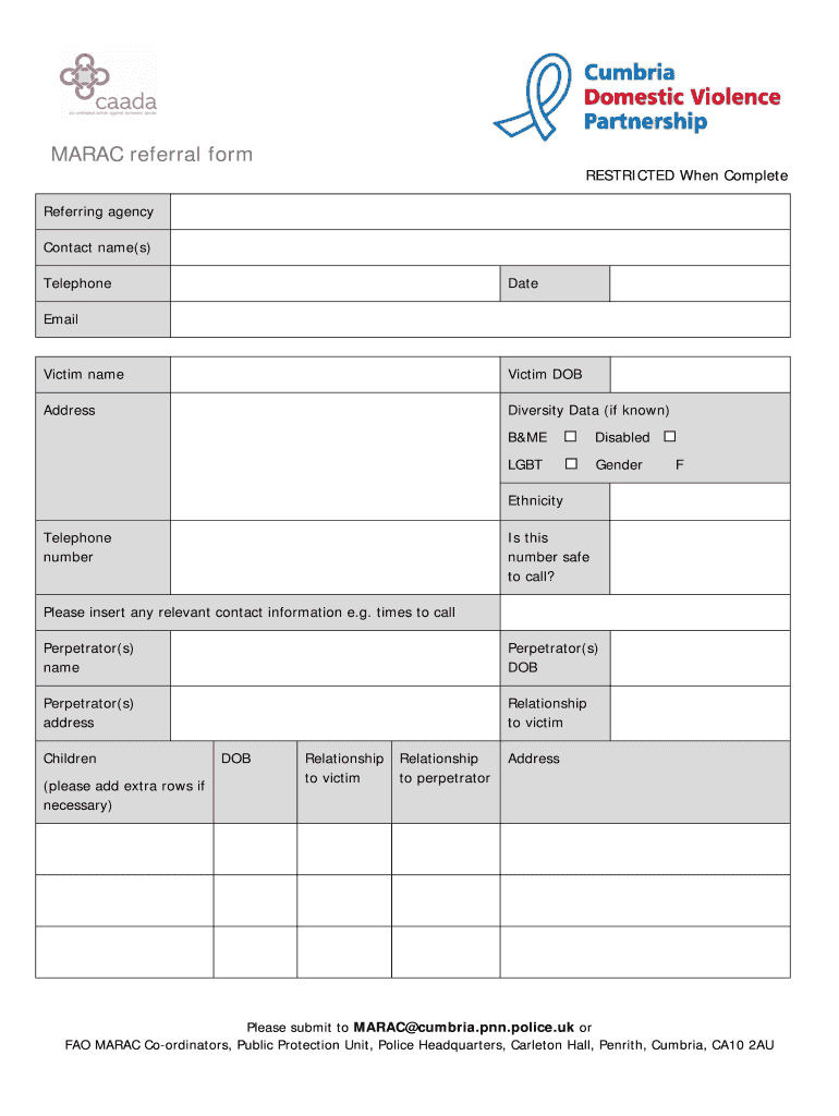 Fillable Online New MARAC Referral Form. New MARAC Referral Form Fax ...