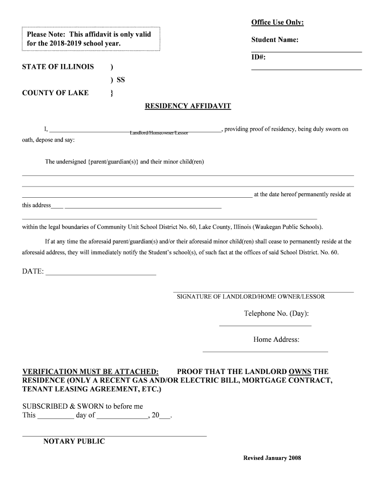 Fillable Online 85-51 Affidavit of Enrollment and Residency - Illinois ...