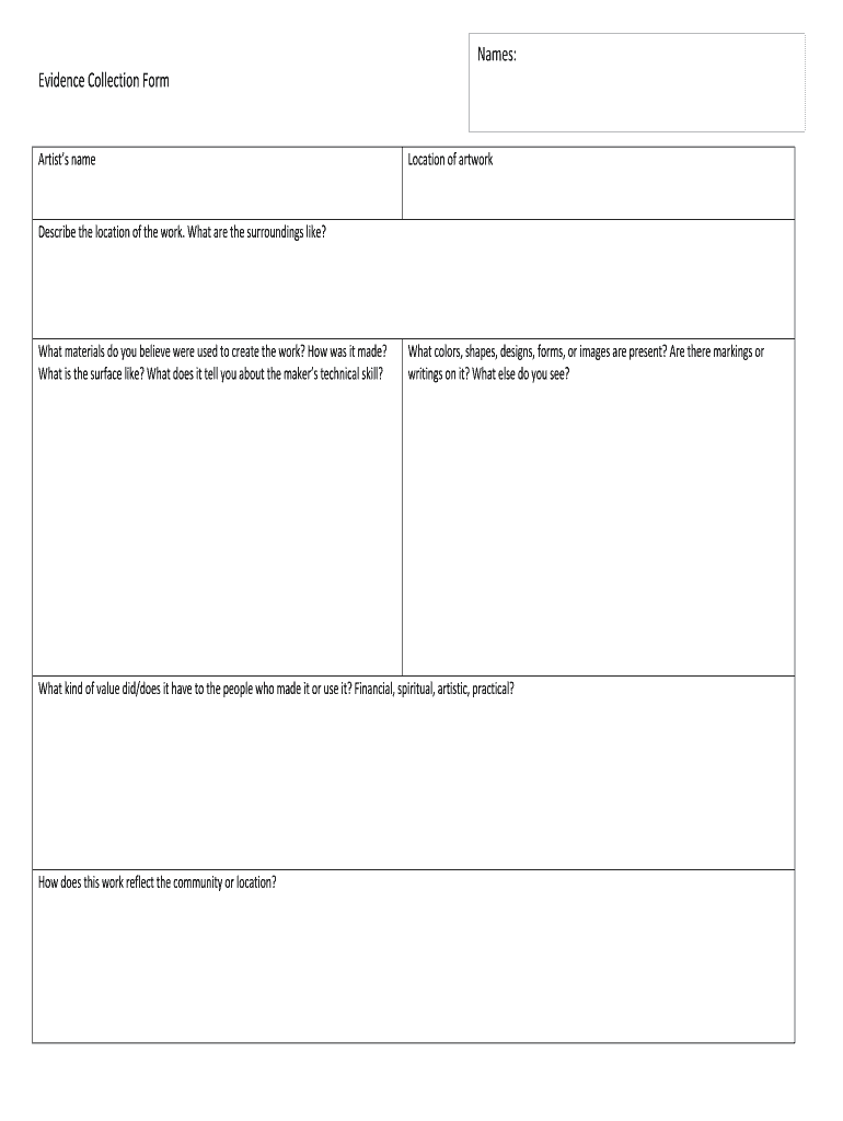 Fillable Online Evidence Collection Form Names: Fax Email Print - pdfFiller